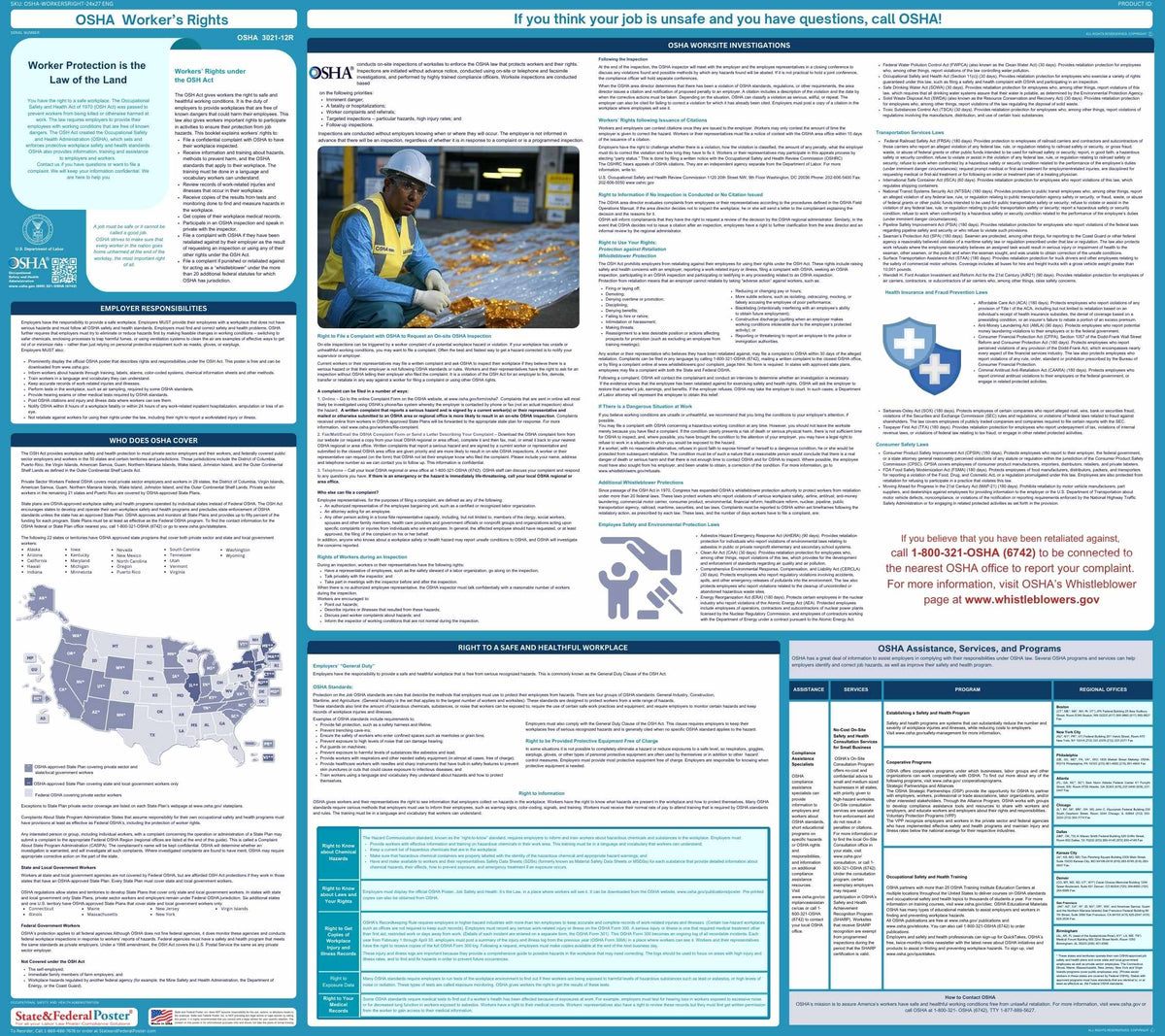 OSHA Workers Rights — State and Federal Poster