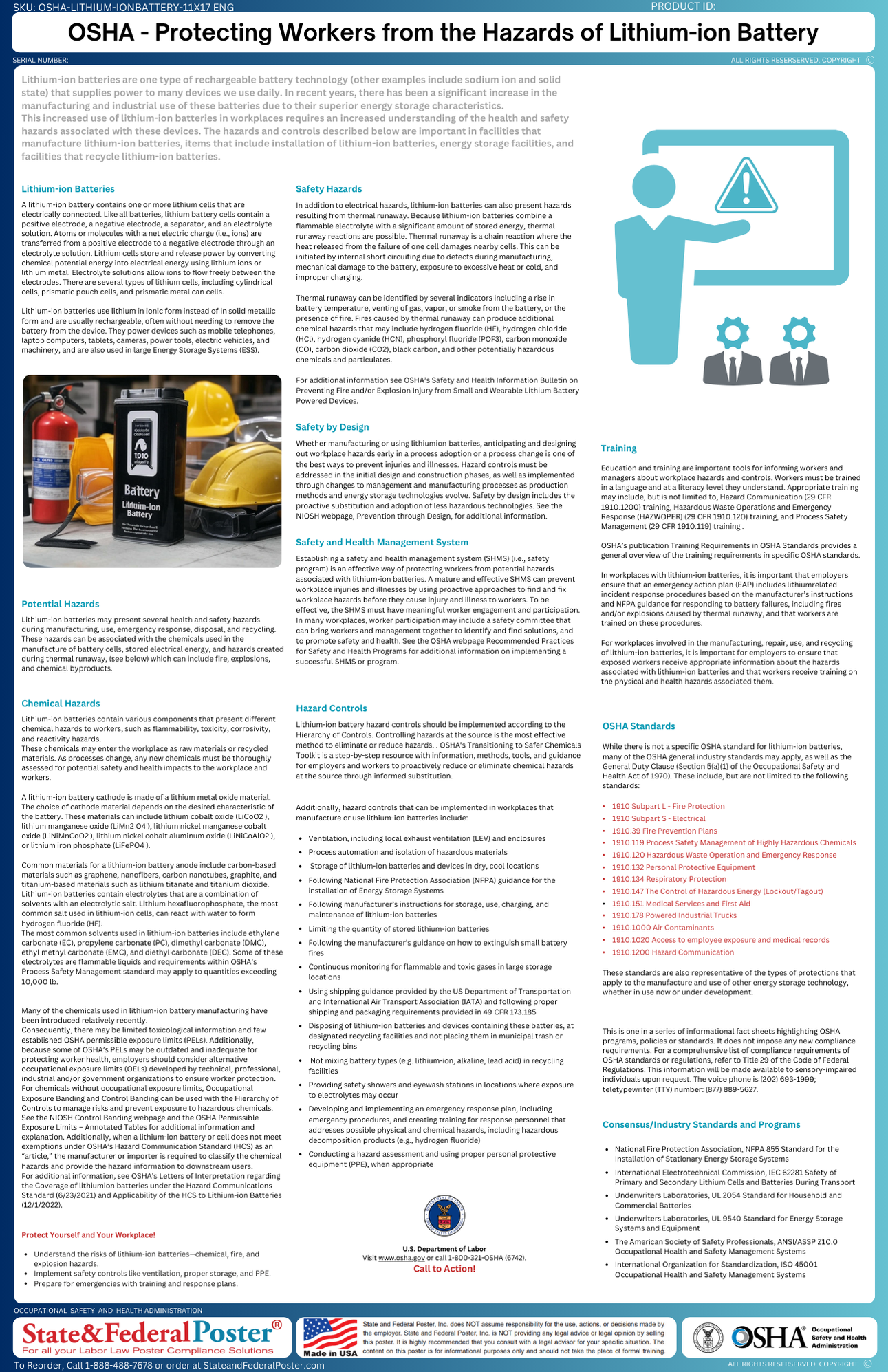 OSHA Lithium-ion Battery Fact Sheet — State and Federal Poster