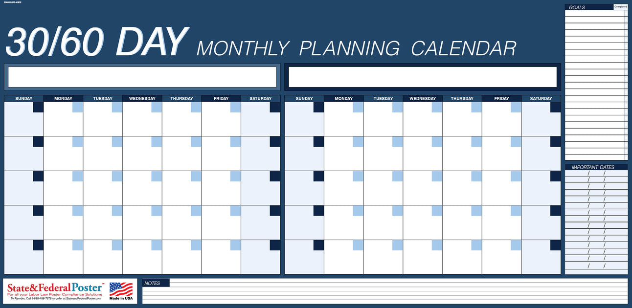 30-60 Day Planning Calendar - Horizontal — State and Federal Poster