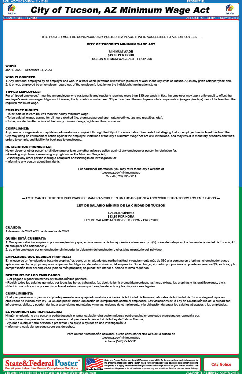 Tucson, Arizona Notice of Non-Discrimination (Bilingual) — State and ...