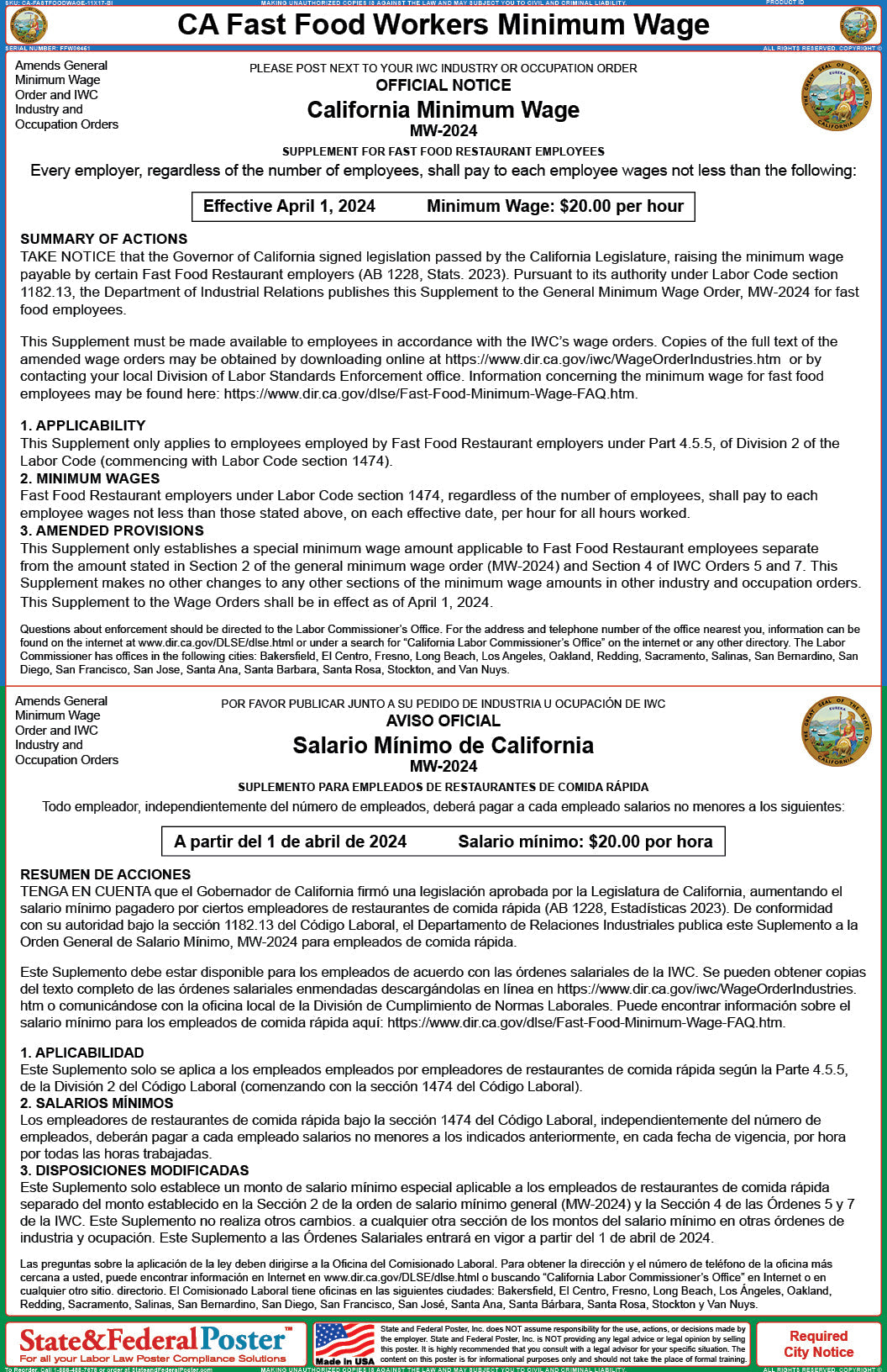 Digital CA Fast Food Workers Minimum Wage (Bilingual) | State & Federa ...