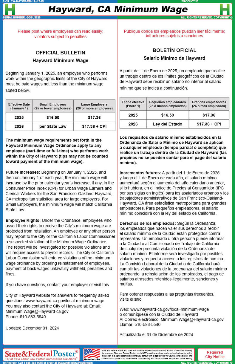 Digital Hayward, California Minimum Wage (Bilingual) | State & Federal ...