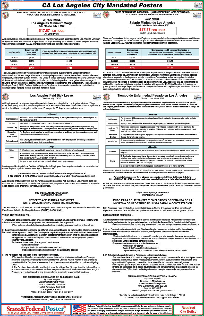 Digital Los Angeles, California City Labor Law Poster (Bilingual) | St ...