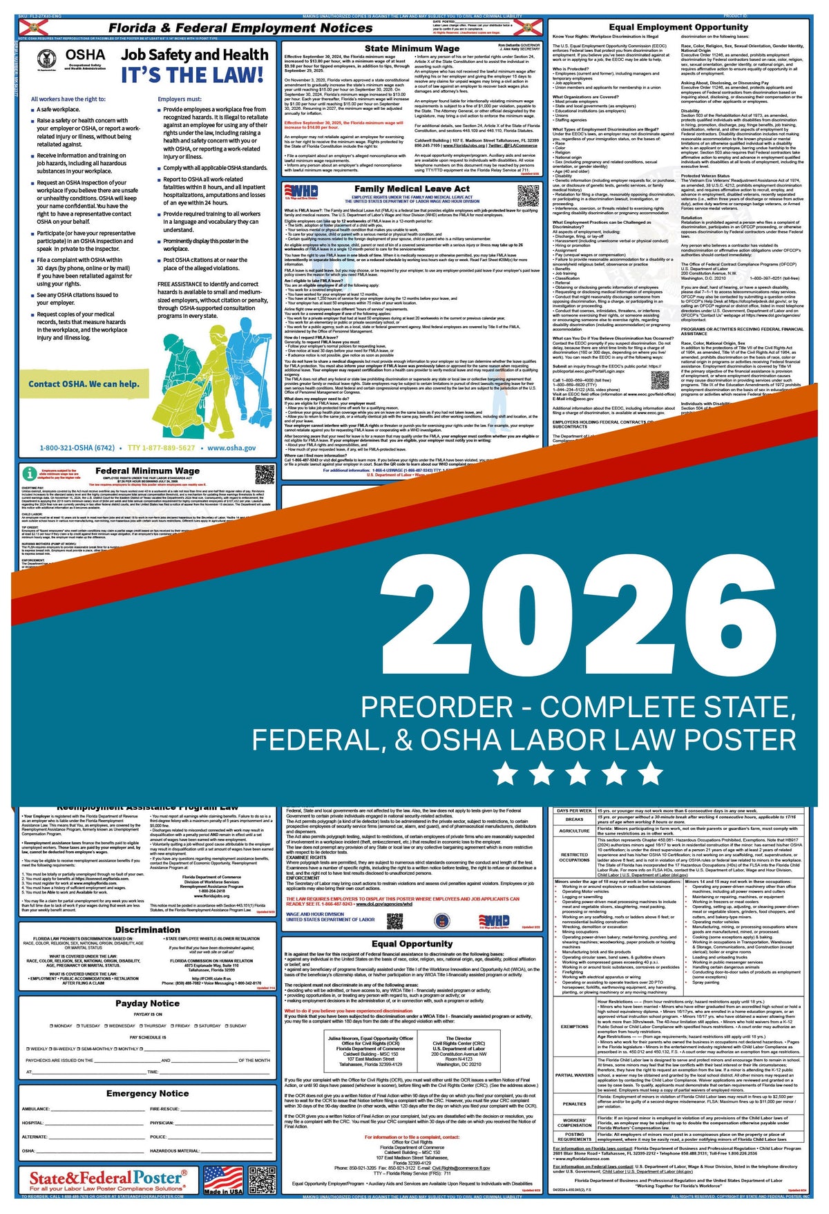PREORDER - Digital Florida Labor Law Poster 2026 — State and Federal Poster