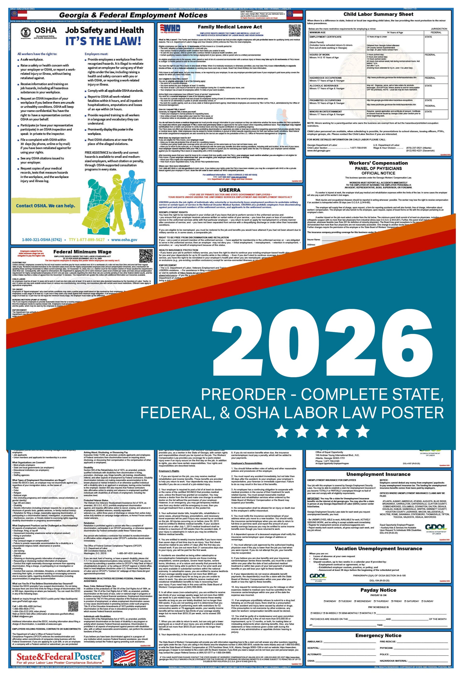 Digital Georgia Labor Law Poster 2026 — State and Federal Poster
