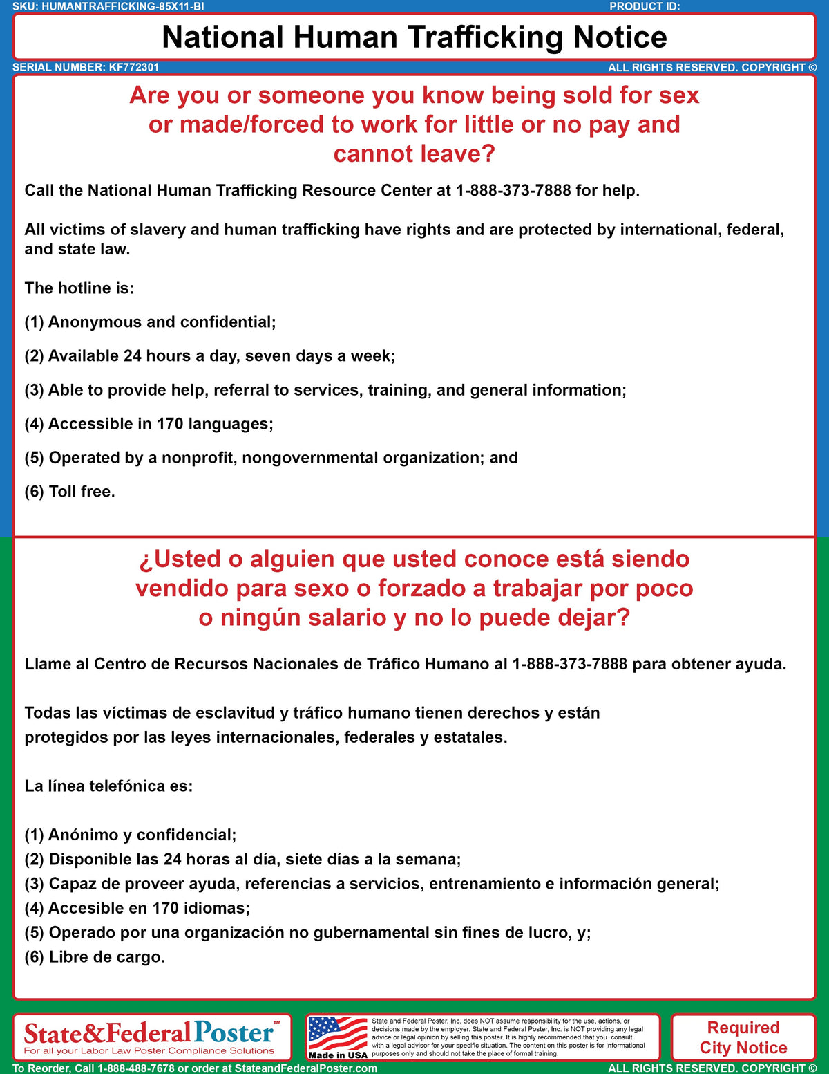 Digital National Human Trafficking Notice Poster (Bilingual) | State ...