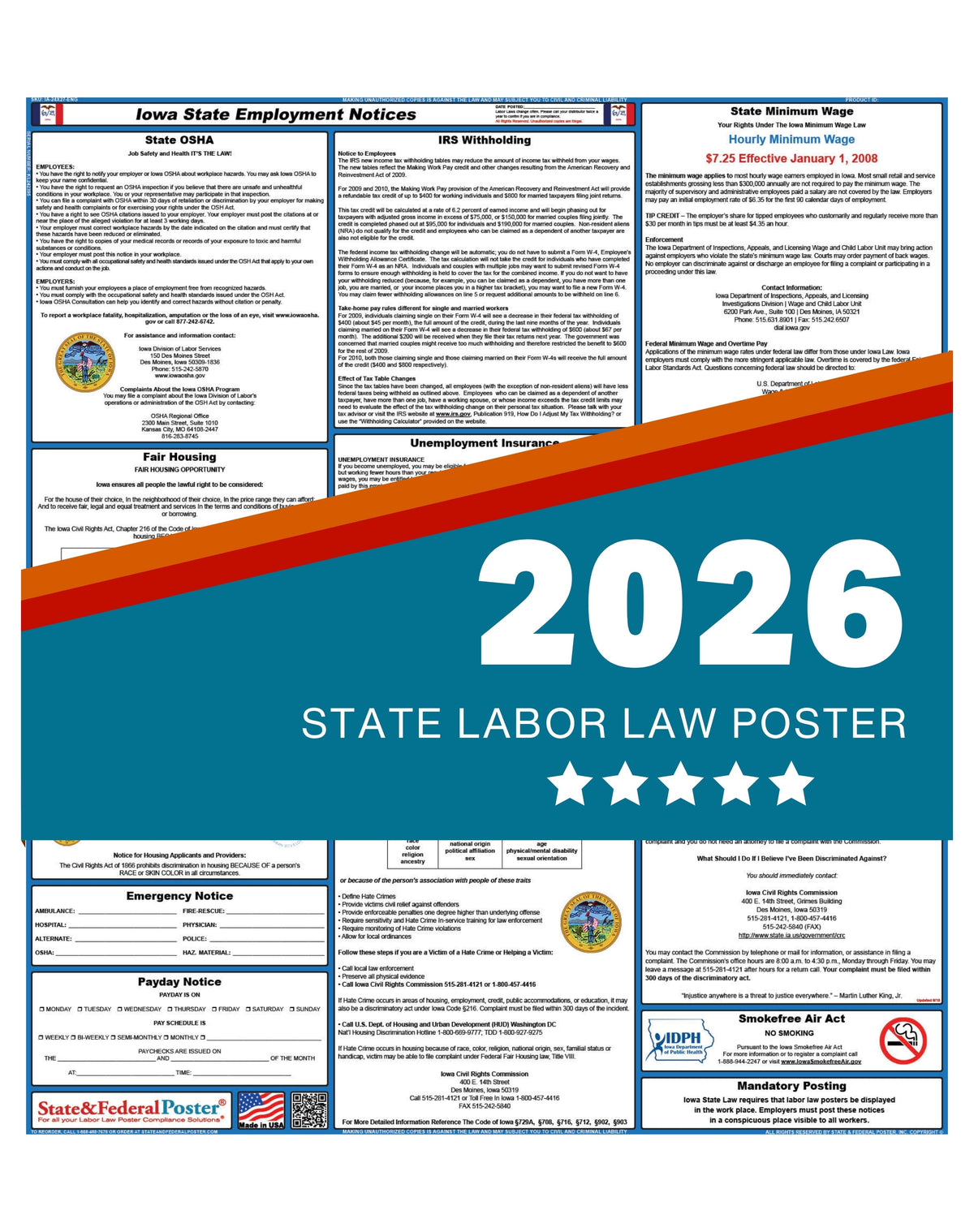 Iowa State Labor Law Poster 2026 — State and Federal Poster