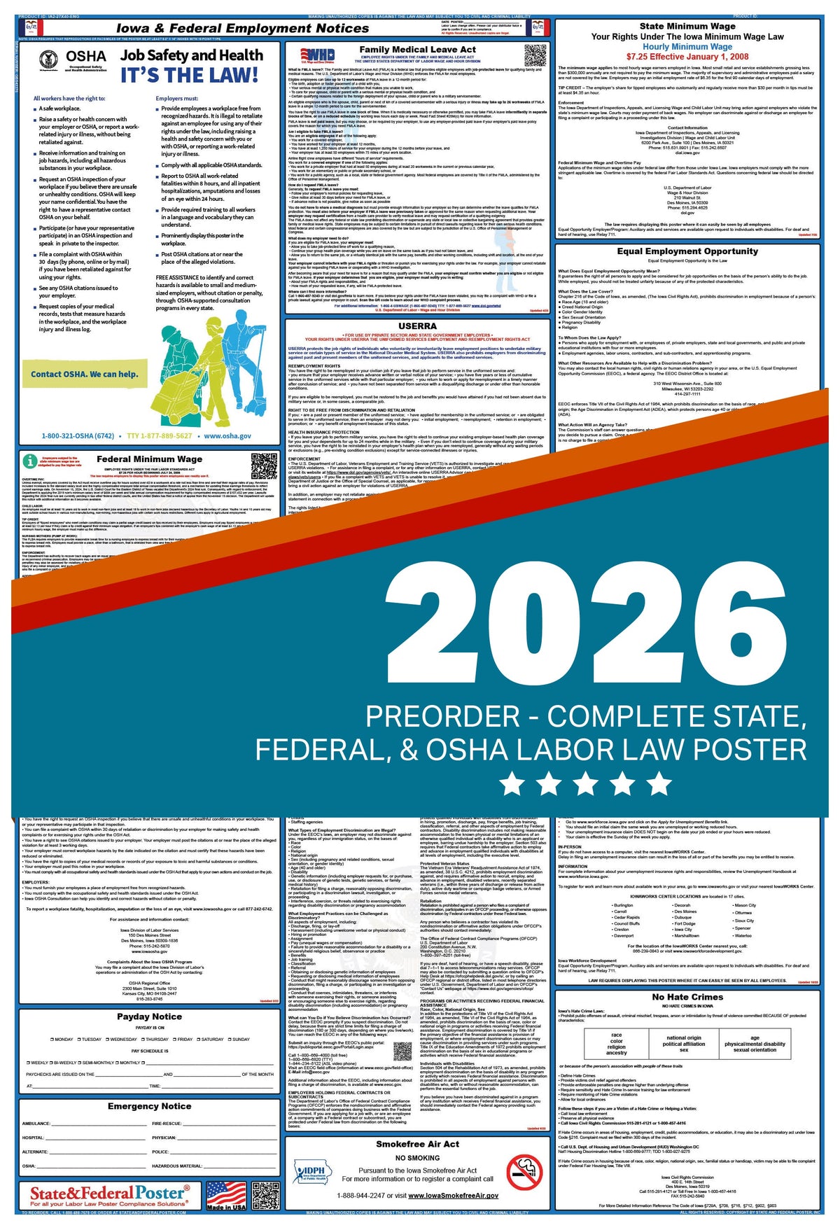 Digital Iowa Labor Law Poster 2026 — State and Federal Poster