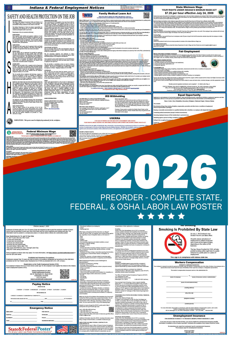 Digital Indiana Labor Law Poster 2026 — State and Federal Poster