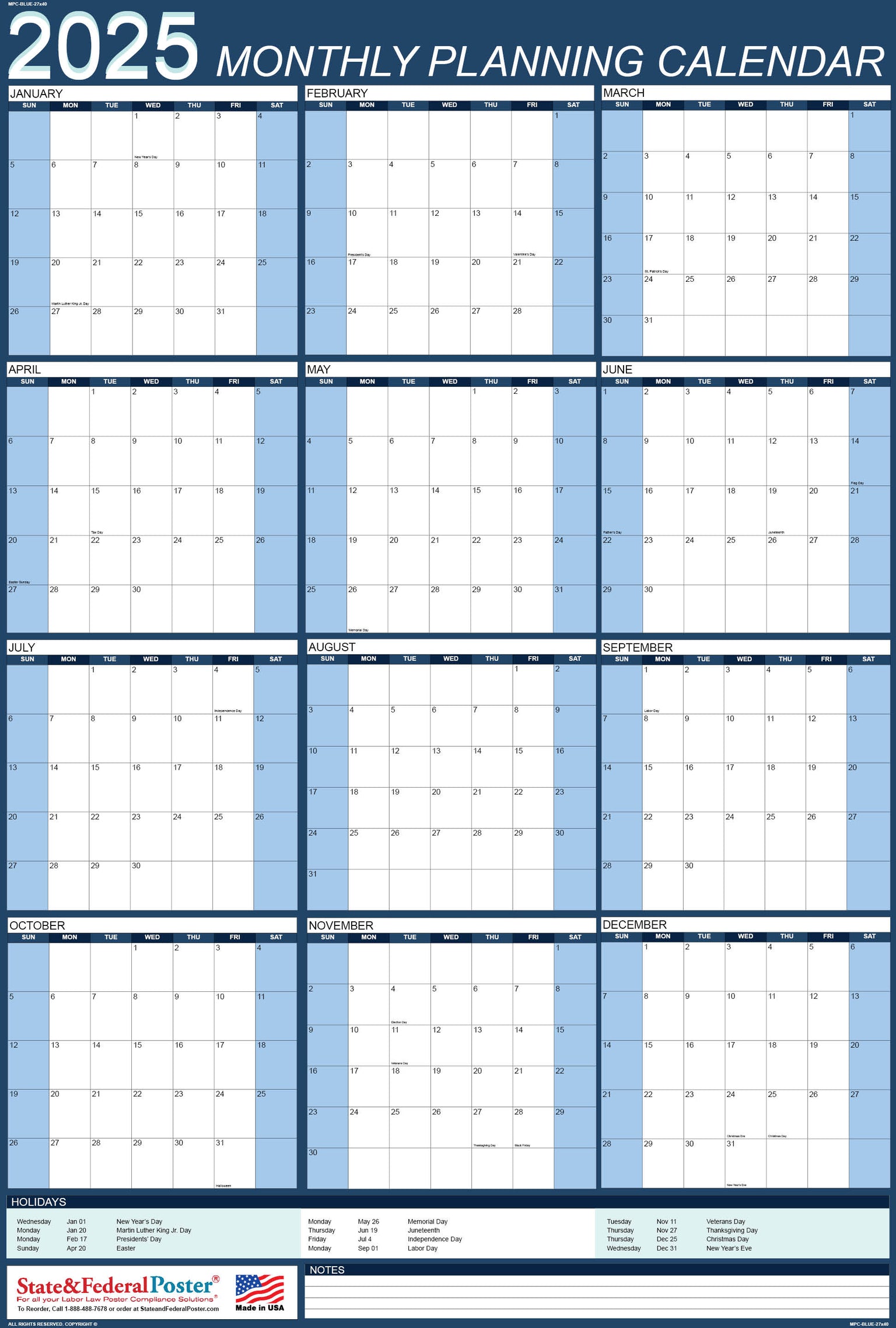 2025 Calendars — State and Federal Poster