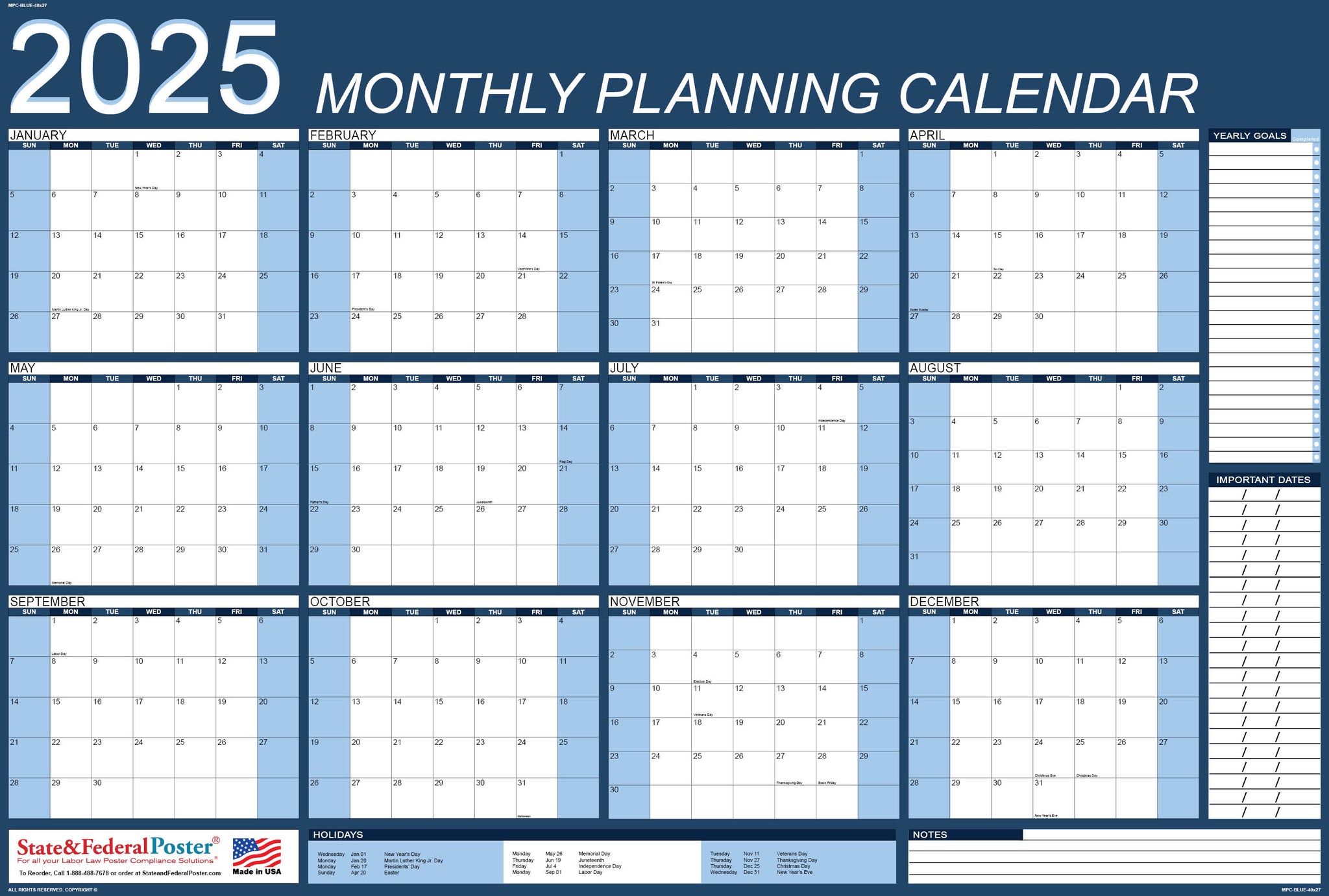 2025 Calendars — State and Federal Poster