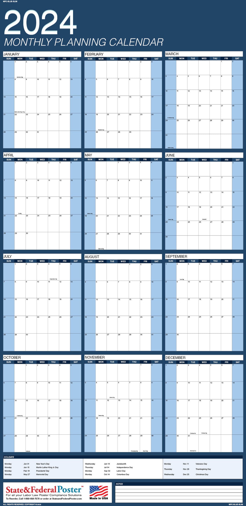 2024 Calendars — State and Federal Poster