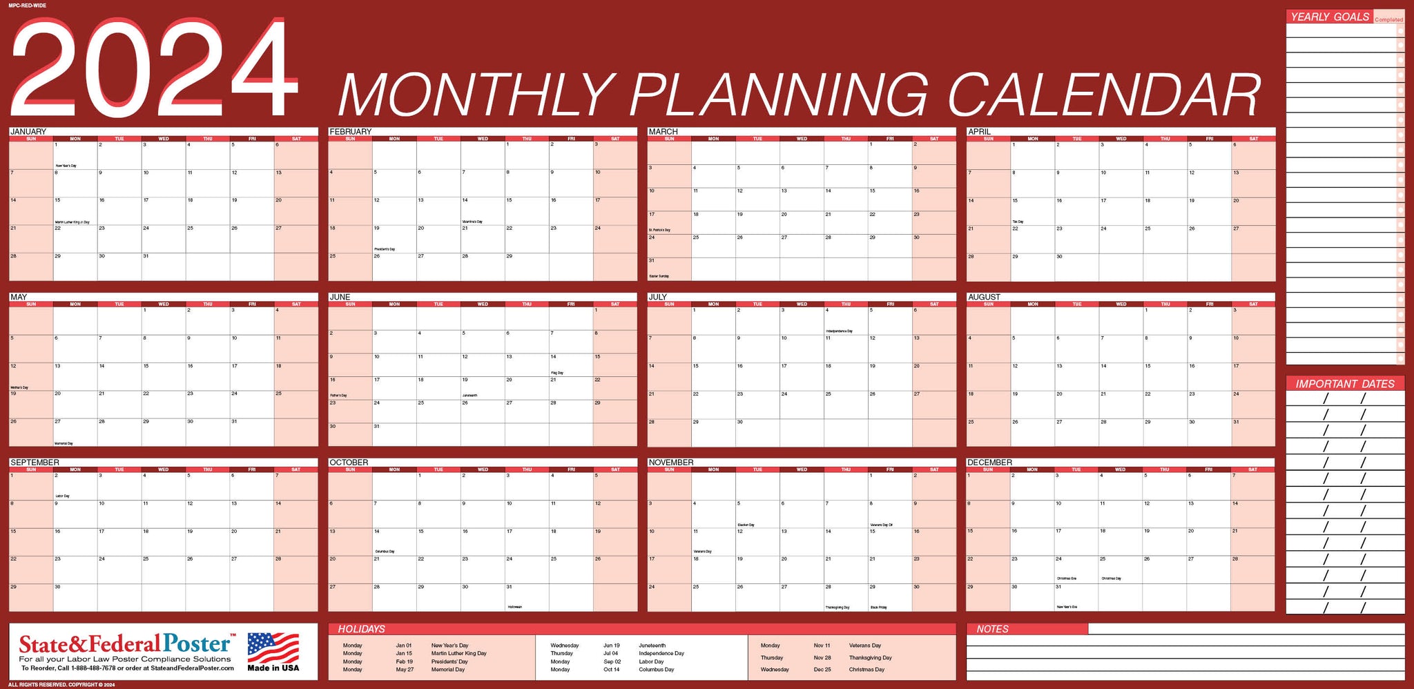 2024 Calendars — State and Federal Poster