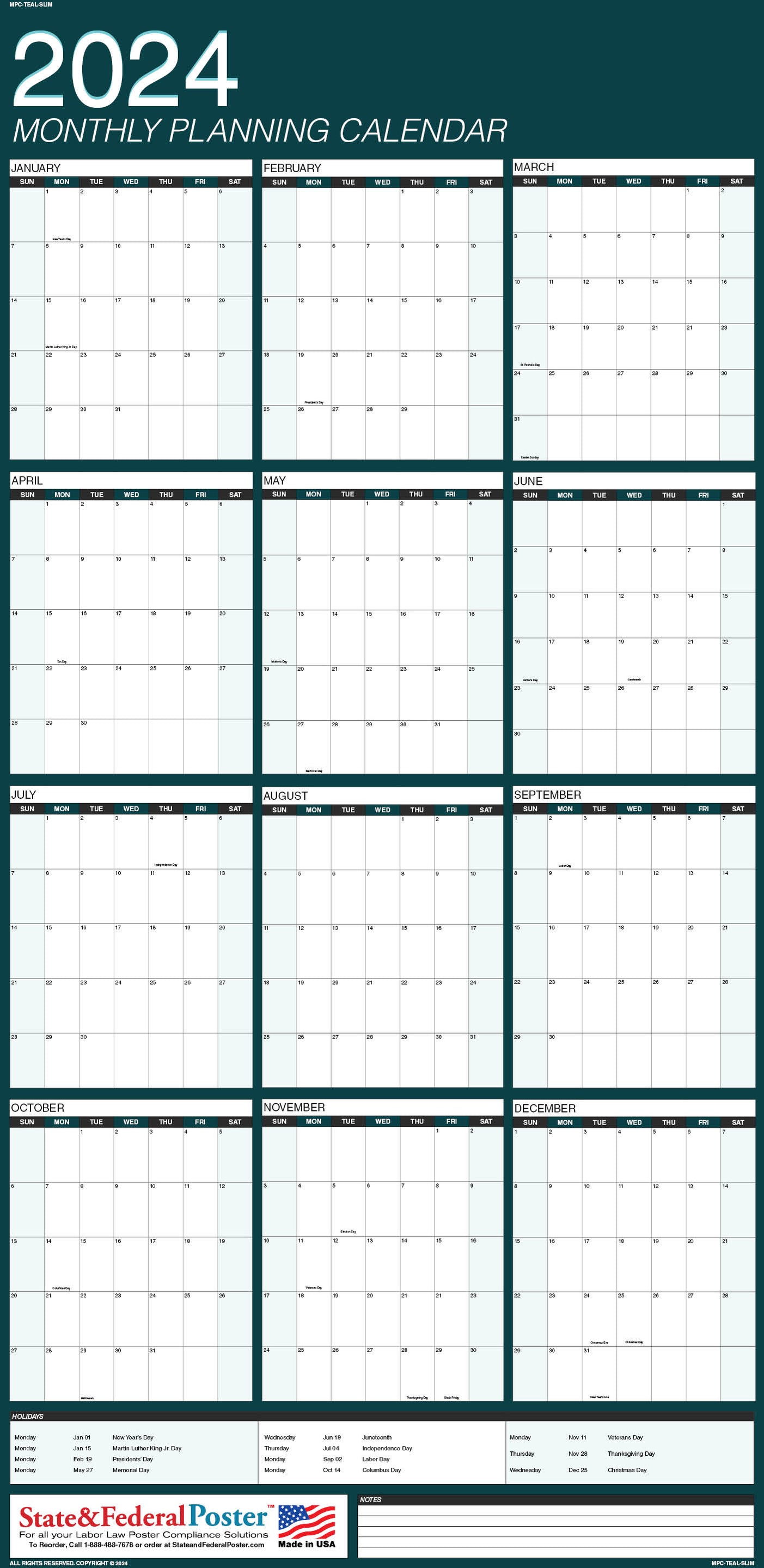 2024 Calendars — State and Federal Poster