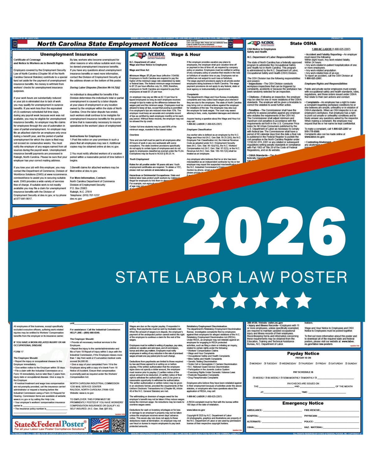 North Carolina State Labor Law Poster 2026 — State and Federal Poster