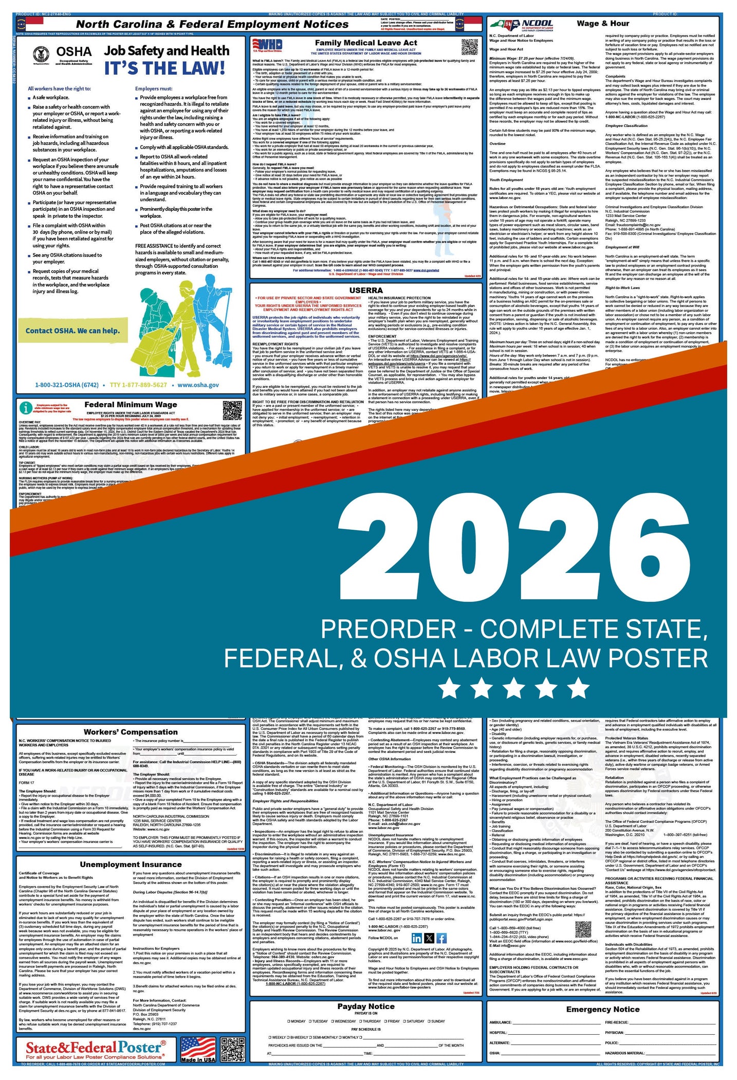 Digital North Carolina Labor Law Poster 2026 — State and Federal Poster