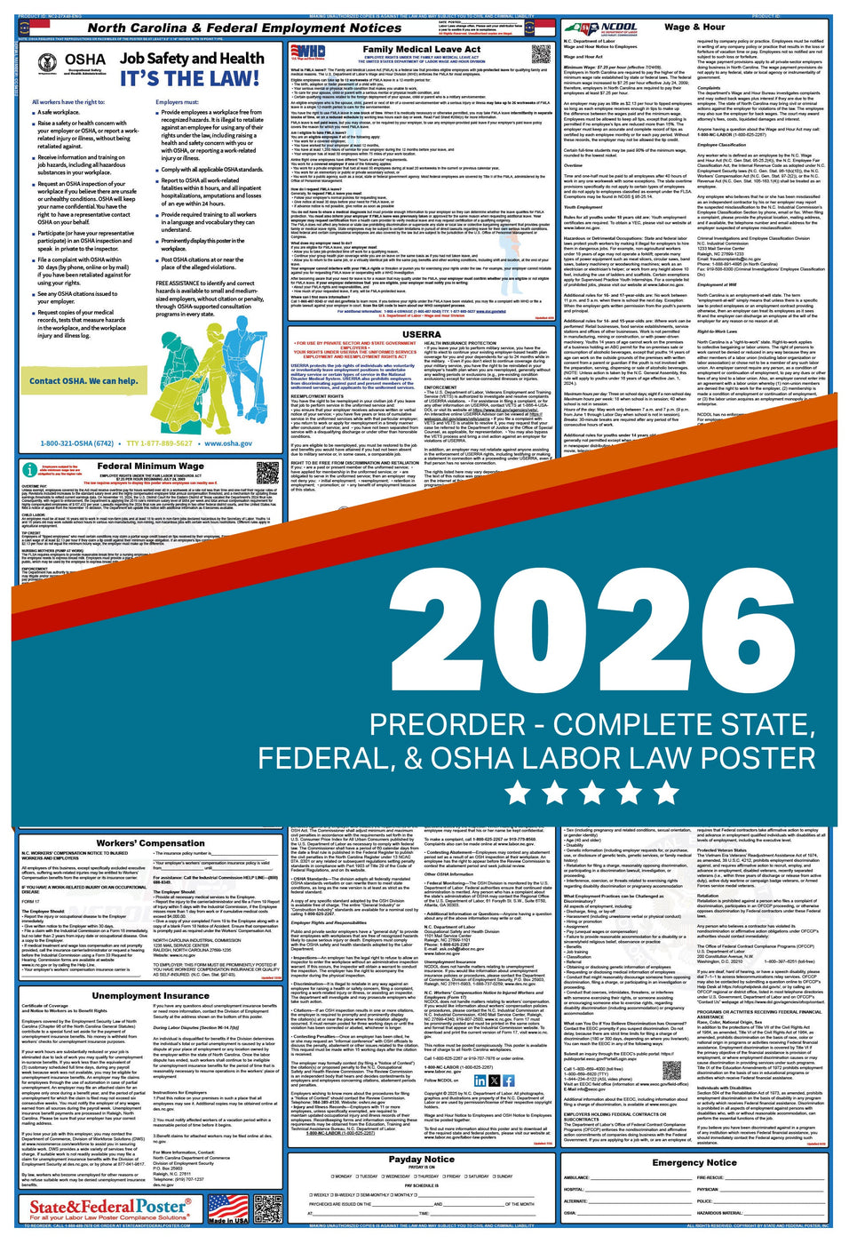 Digital North Carolina Labor Law Poster 2026 — State and Federal Poster