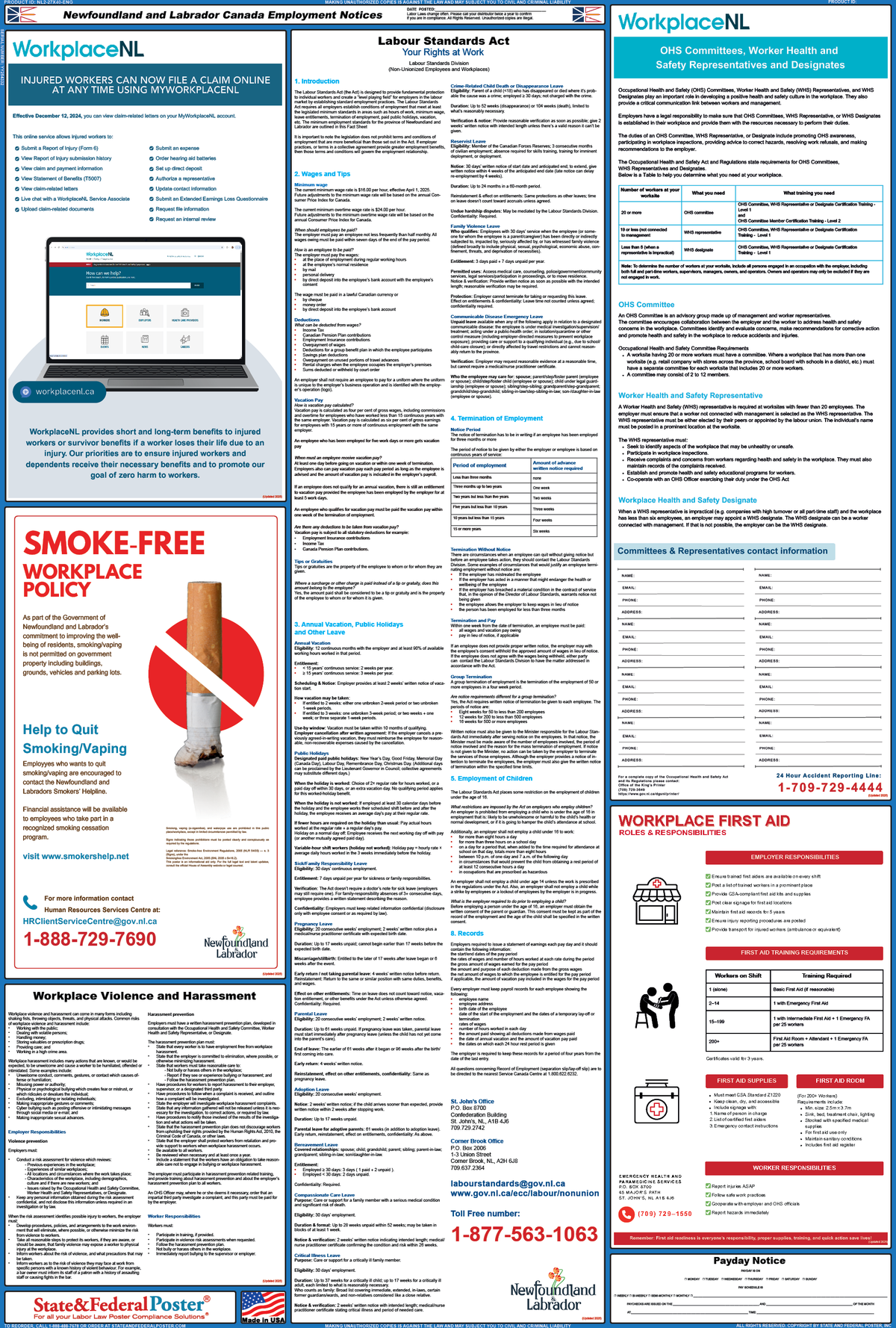 Newfoundland & Labrador Canada Employment Standards Poster 2026 — State ...