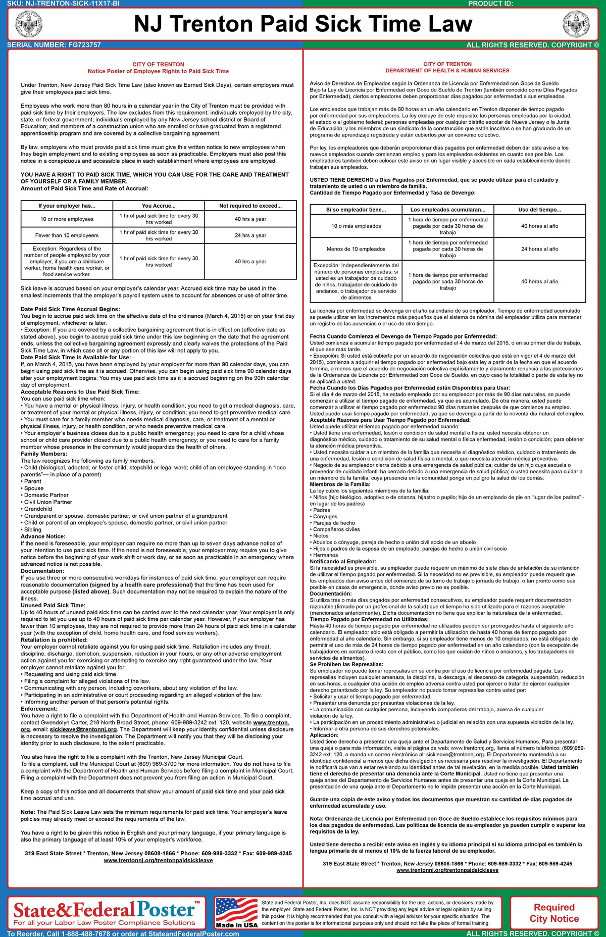 Digital Trenton, New Jersey Paid Sick Time City Poster (Bilingual) | S ...