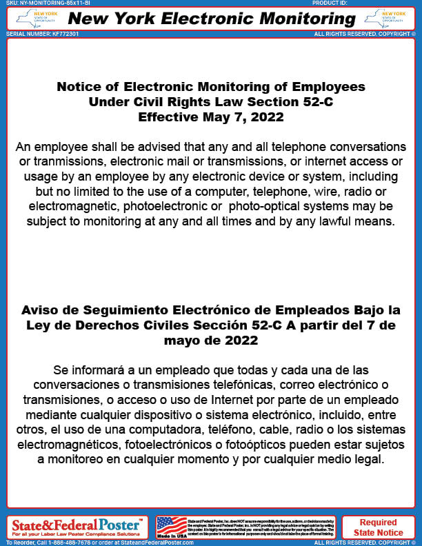 Digital New York Notice of Electronic Monitoring Poster (Bilingual ...