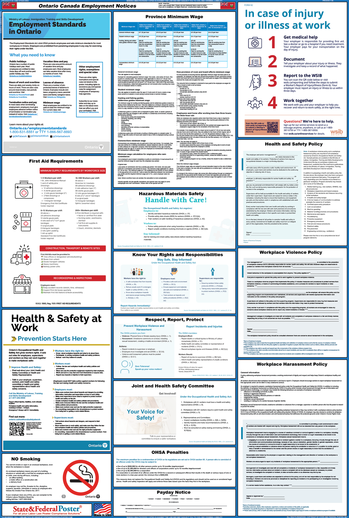 Ontario Canada Employment Standards Poster 2025 — State and Federal Poster