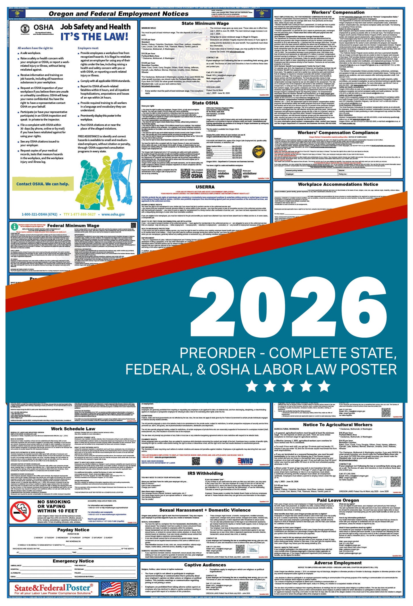 Digital Oregon Labor Law Poster 2026 — State and Federal Poster