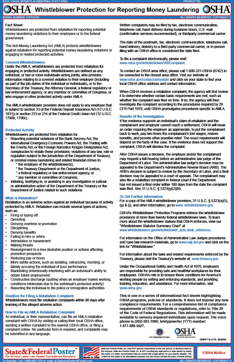 OSHA Whistleblower Protection for Reporting Money Laundering Fact Shee ...