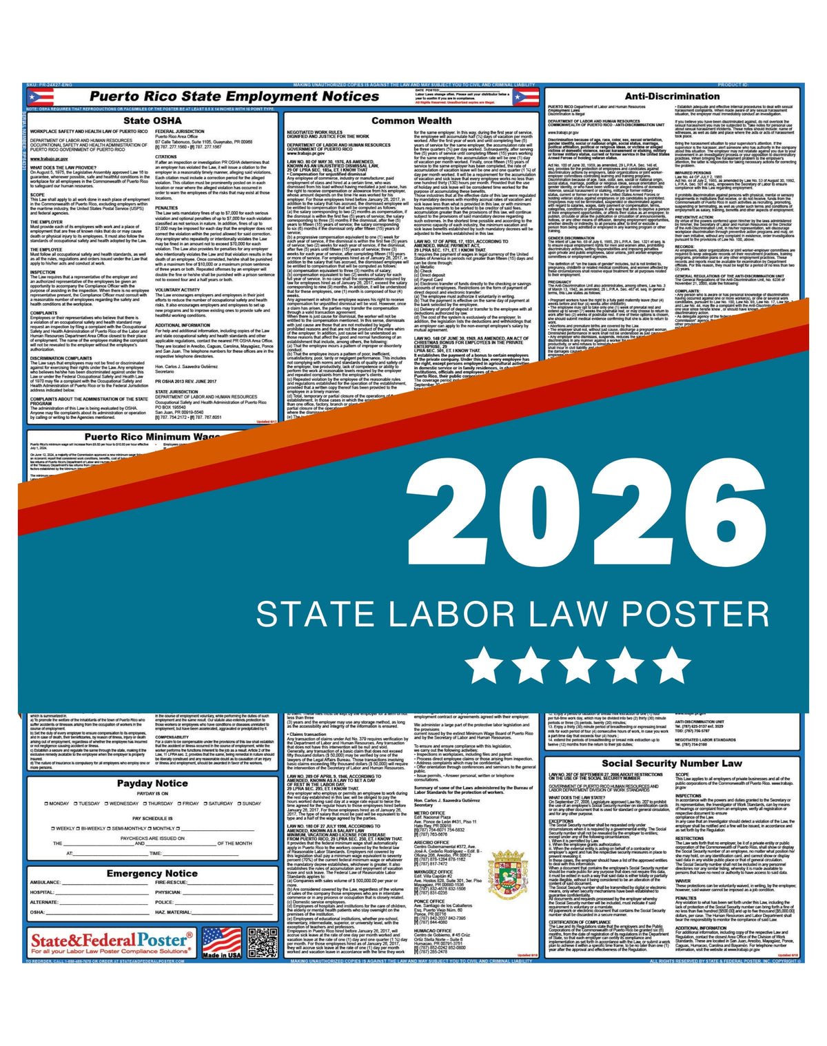 Puerto Rico State Labor Law Poster 2026 — State and Federal Poster