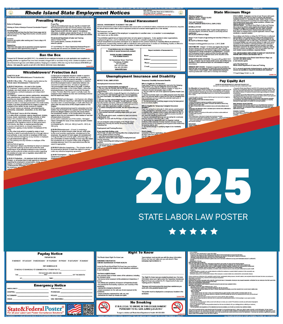 Rhode Island State Labor Law Poster 2025 — State and Federal Poster
