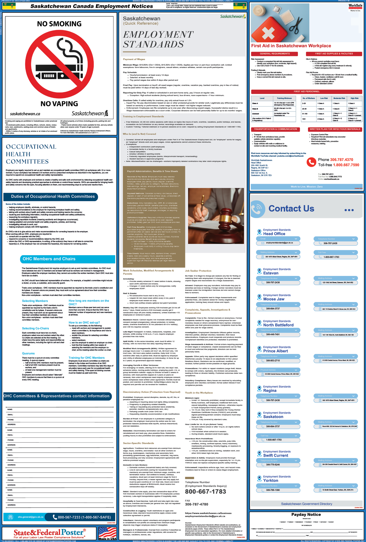 Saskatchewan Canada Employment Standards Poster 2026 — State and ...