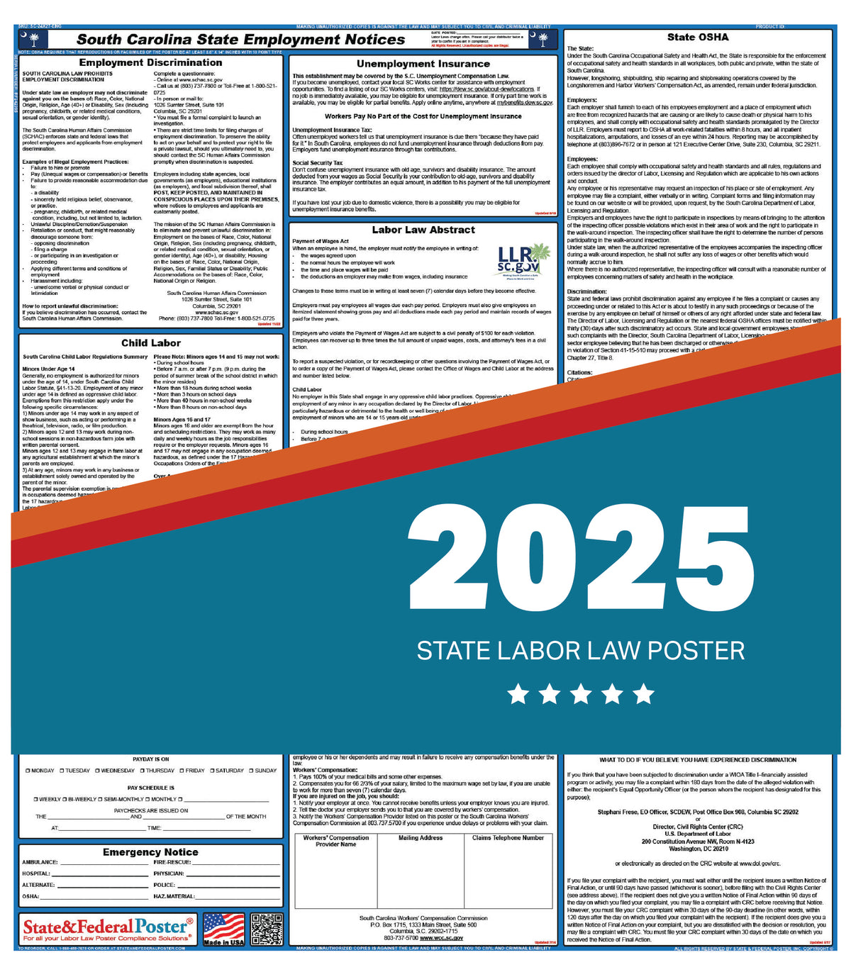 South Carolina State Labor Law Poster 2025 — State and Federal Poster