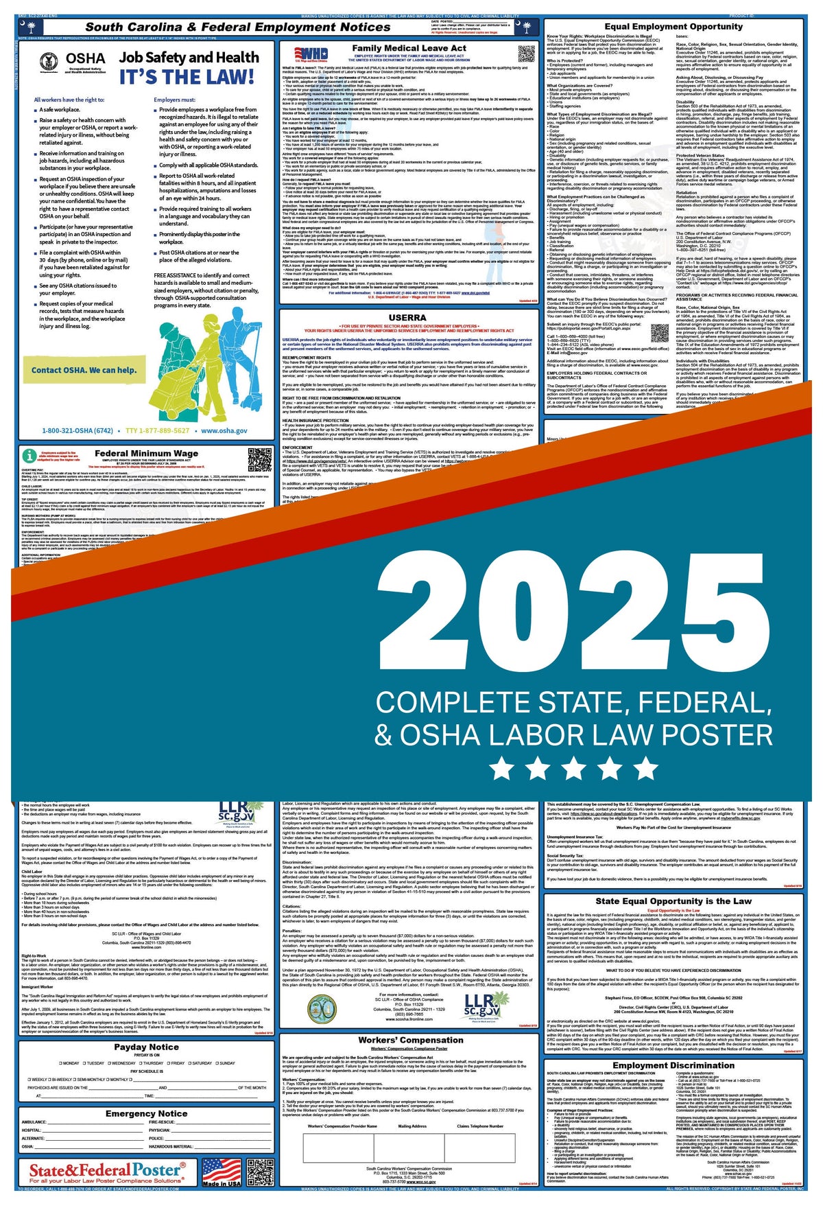 South Carolina Digital Labor Law Poster 2025 — State and Federal Poster