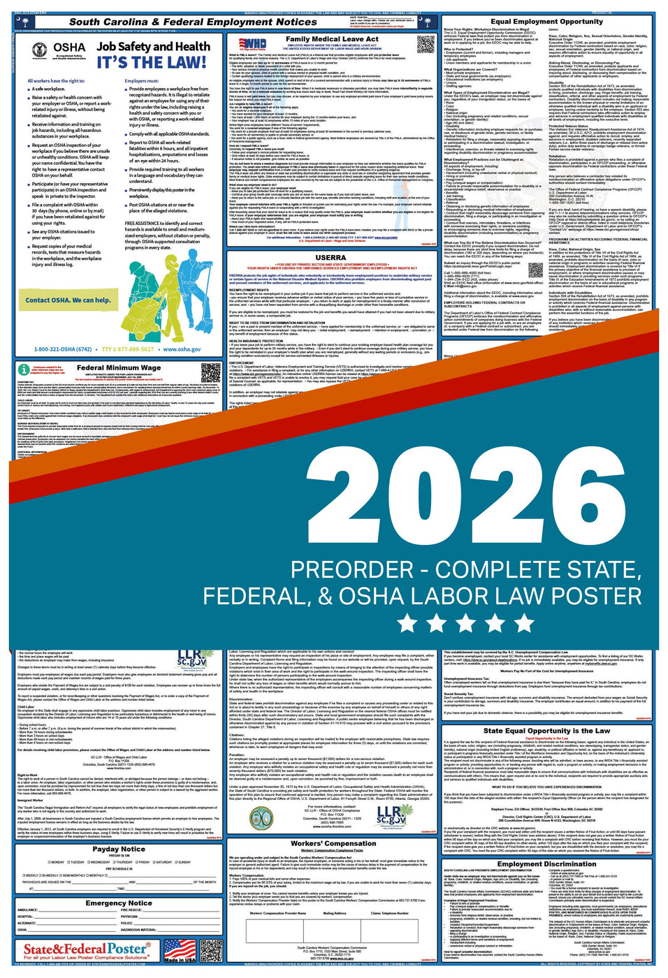 Digital South Carolina Labor Law Poster 2026 — State and Federal Poster