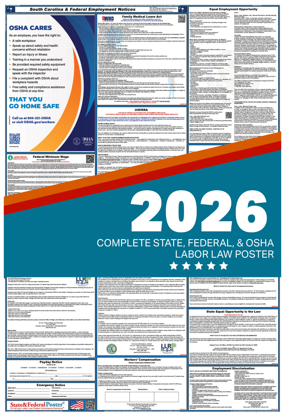 South Carolina Labor Law Poster 2026 — State and Federal Poster