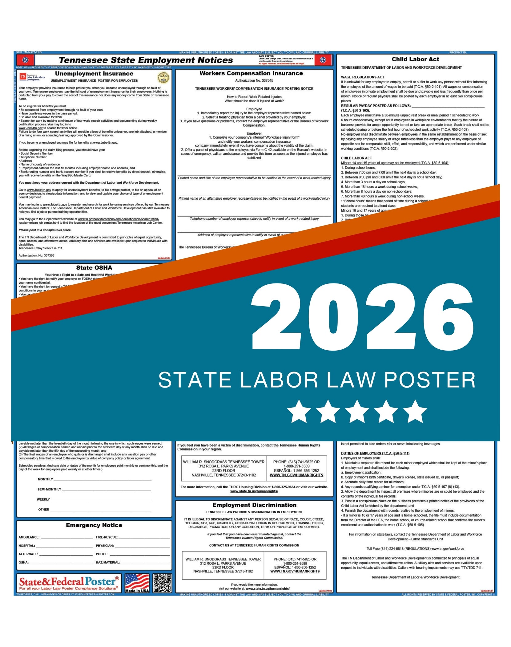 PREORDER - Tennessee State Labor Law Poster 2026 — State and Federal Poster
