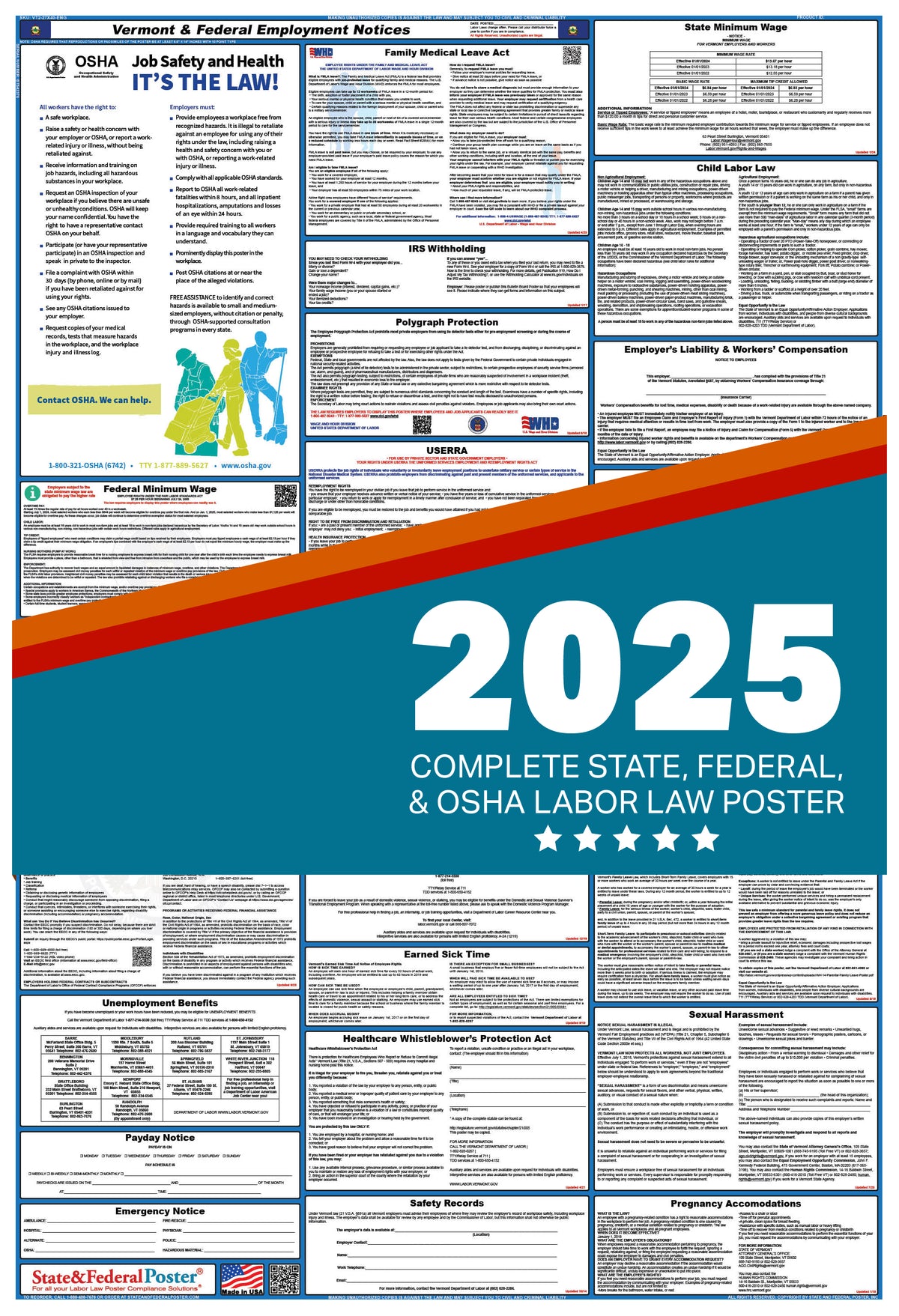 Vermont Labor Law Poster 2025 — State and Federal Poster