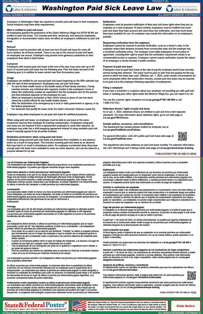 Digital Washington Paid Sick Leave Poster (Bilingual) | State & Federa ...