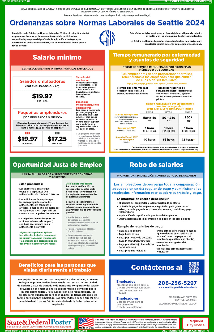Seattle, Washington Labor Standards Ordinances Poster — State and ...