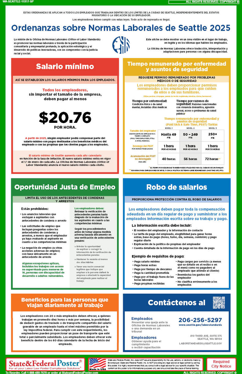 Digital Seattle, Washington Labor Standards Ordinances Poster | State ...
