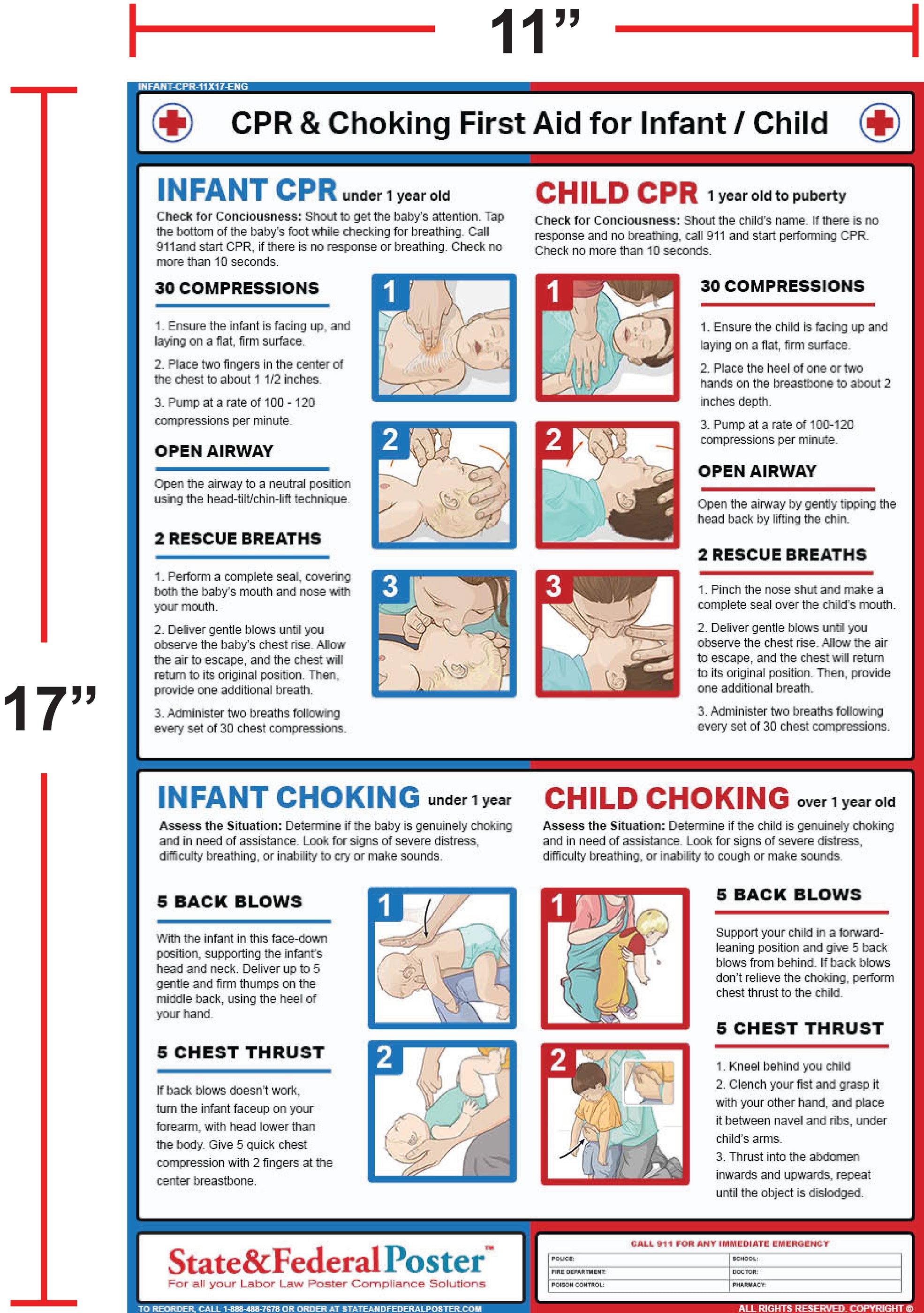 CPR & Choking First Aid for Infant / Child — State and Federal Poster