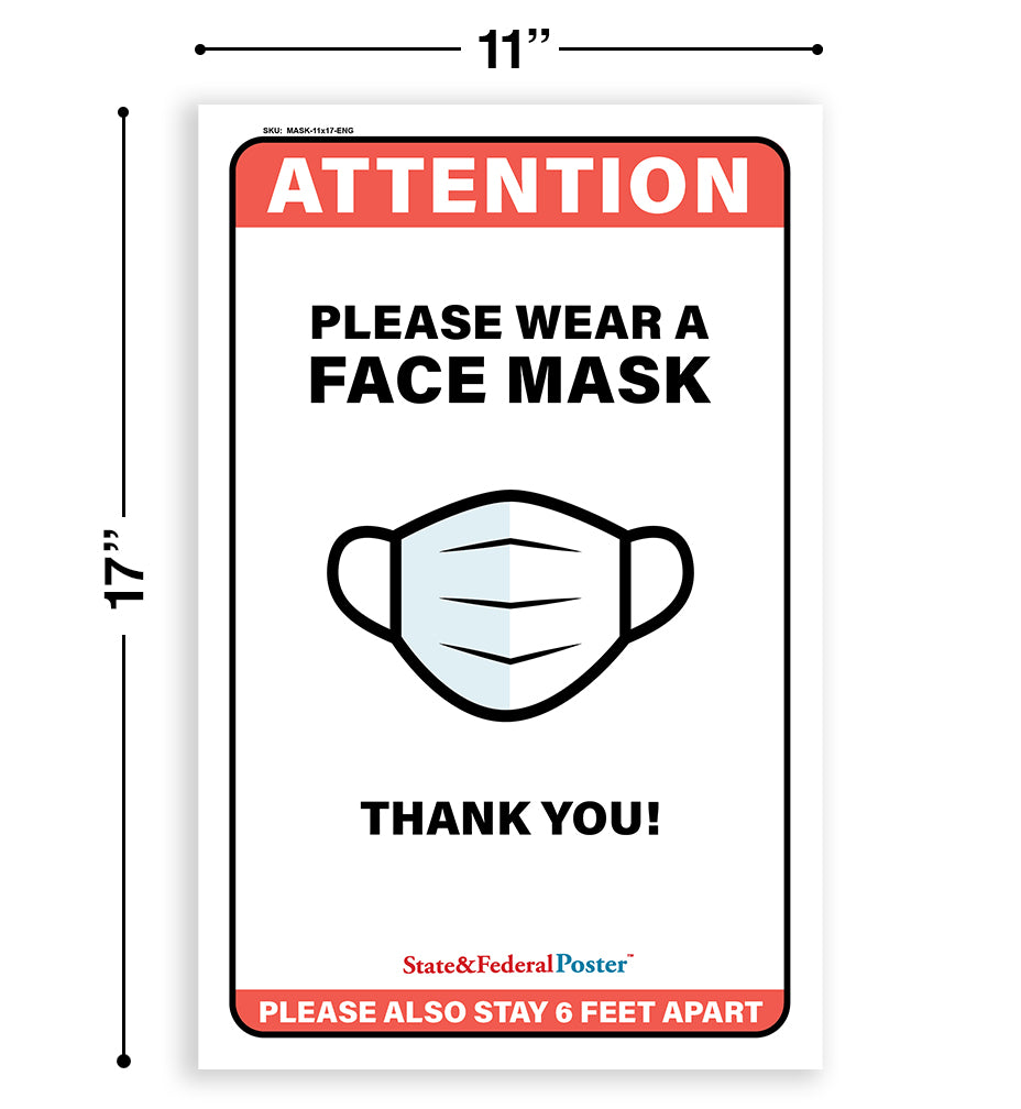 "Please Wear Face Mask" Laminated Poster Sign — State and Federal Poster