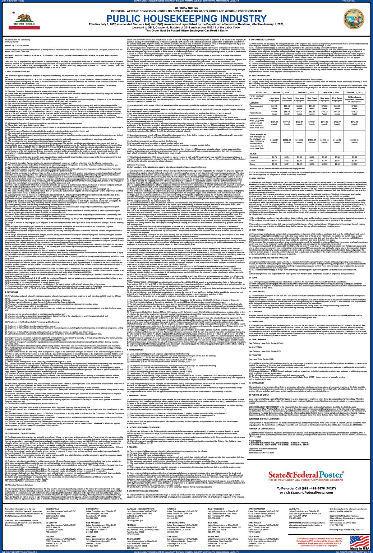 IWC 05 - Public Housekeeping Industry — State and Federal Poster