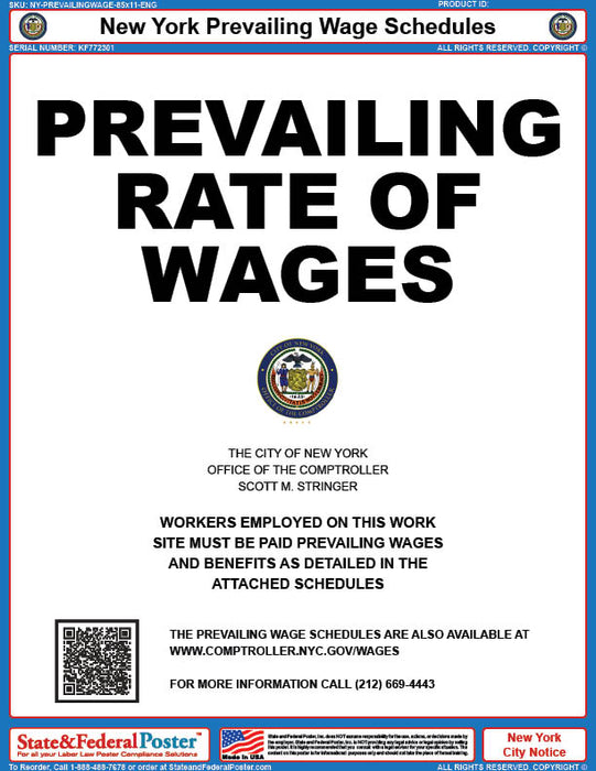 New York City Prevailing Wage Schedules State And Federal Poster New York City Prevailing Wage Schedules State And Federal Poster