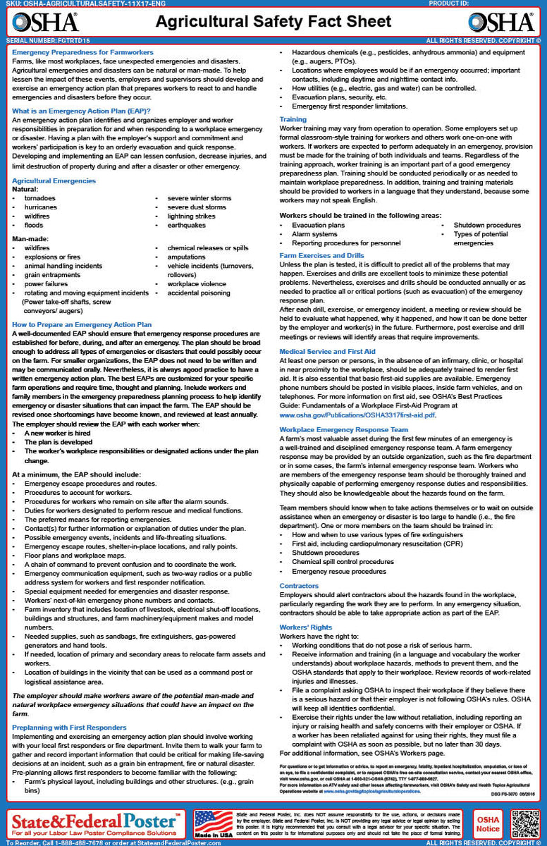 OSHA Agricultural Safety Fact Sheet — State and Federal Poster