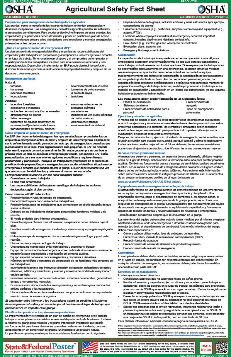 OSHA Agricultural Safety Fact Sheet — State and Federal Poster