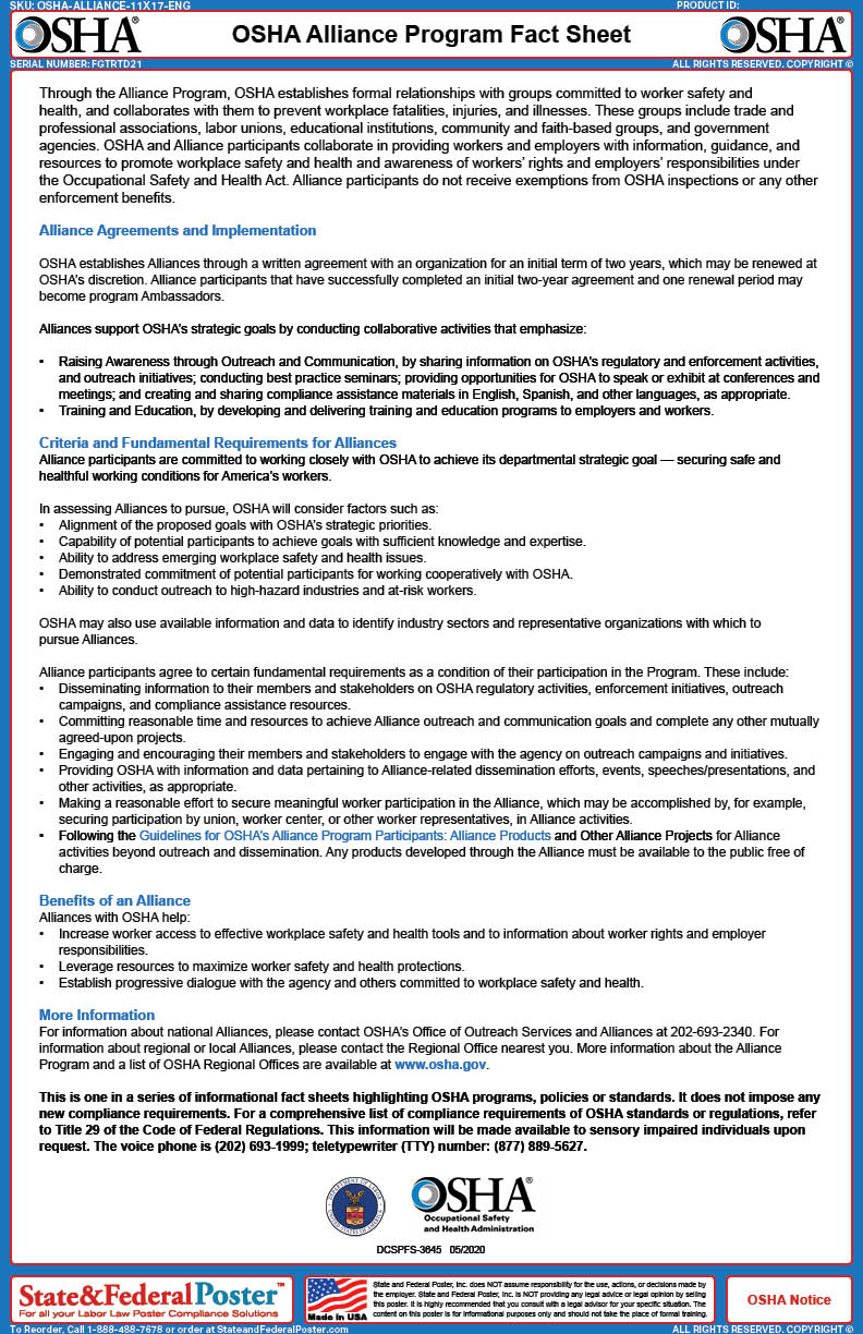 OSHA Alliance Program Fact Sheet — State and Federal Poster