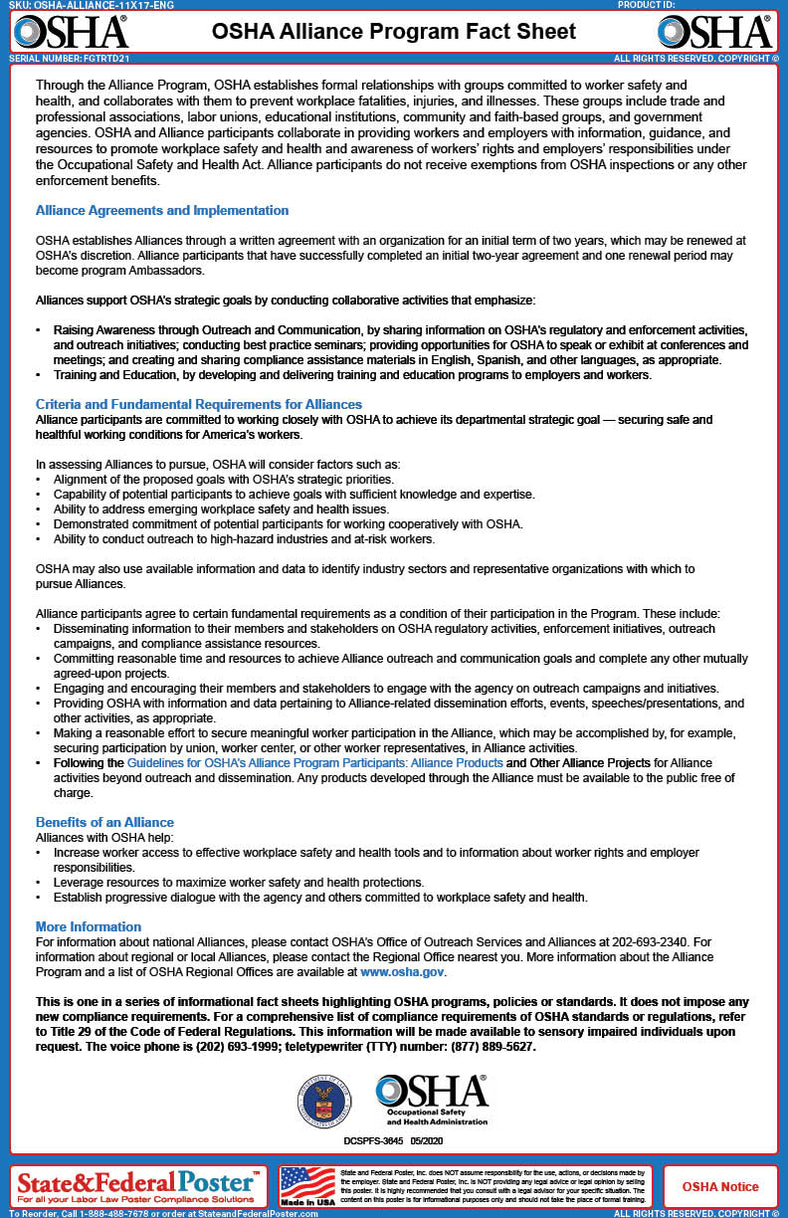 OSHA Alliance Program Fact Sheet — State and Federal Poster