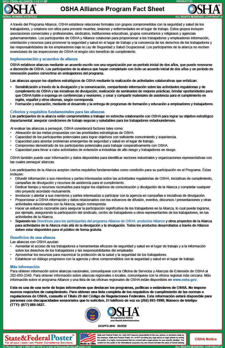 OSHA Alliance Program Fact Sheet — State and Federal Poster