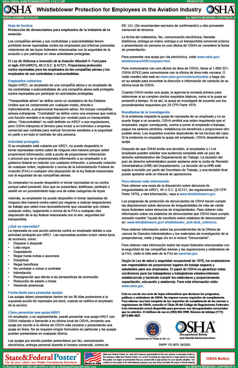 OSHA Whistleblower Protection for Employees in the Aviation Industry F ...