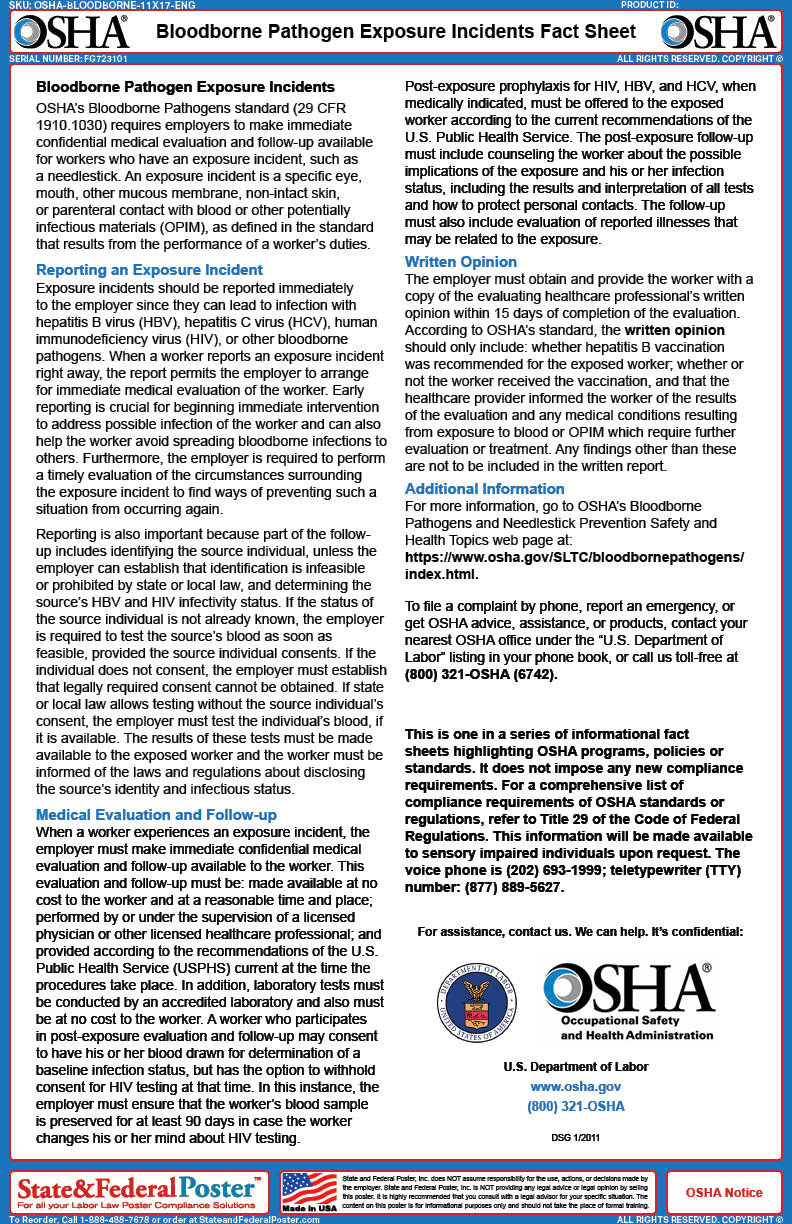 OSHA Bloodborne Pathogen Exposure Incidents Fact Sheet — State and ...